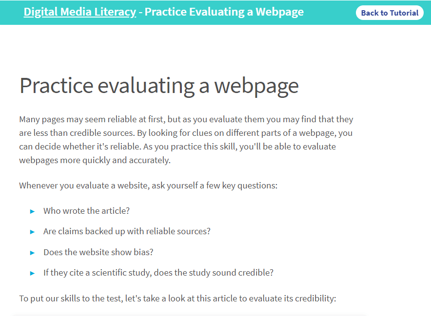 Evaluate a Web Page - Technology Curriculum